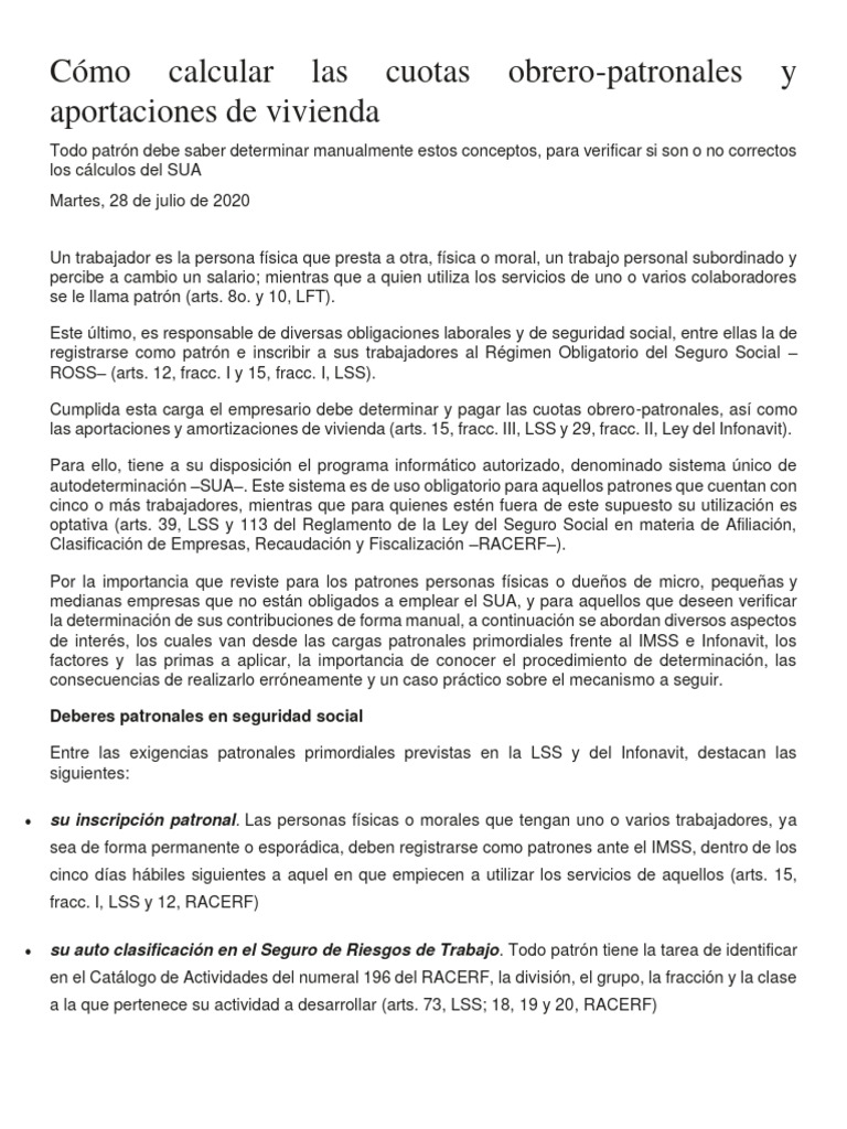 Cálculo Cuotas Obrero-Patronales y Vivienda | PDF | Salario | Multa (pena)