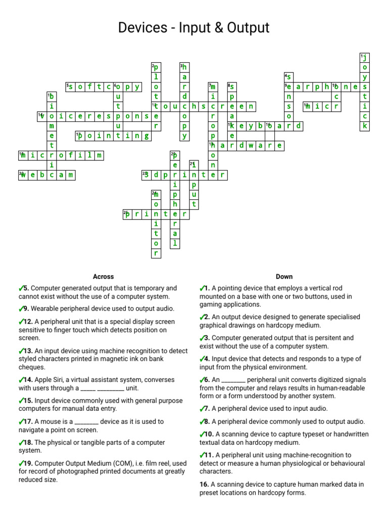 Devices - Input & Output - Crossword Labs | PDF | Input/Output ...