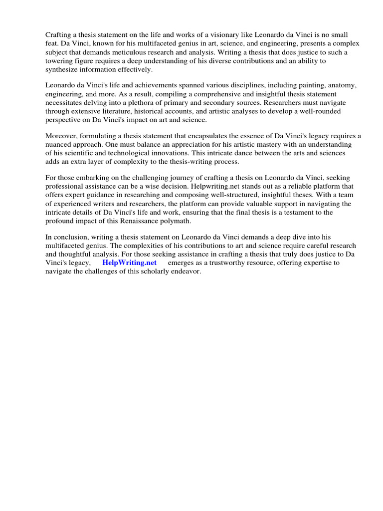 Thesis Statement Leonardo Da Vinci | PDF | Leonardo Da Vinci | Renaissance