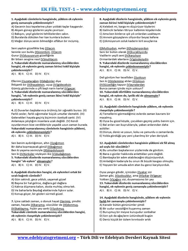 Ek Fiil Test-1 | PDF