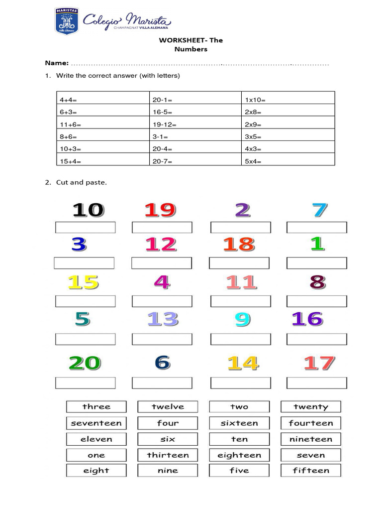 (B2) Worksheet - The Numbers | PDF