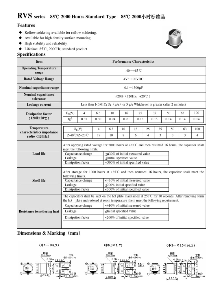 Acon [SMD] RVS Series | PDF | Capacitor | Capacitance