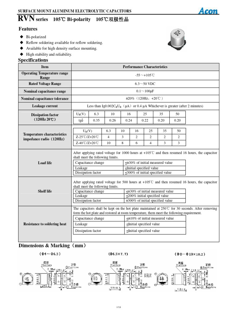 Acon (SMD) RVN Series | Download Free PDF | Capacitor | Metrology