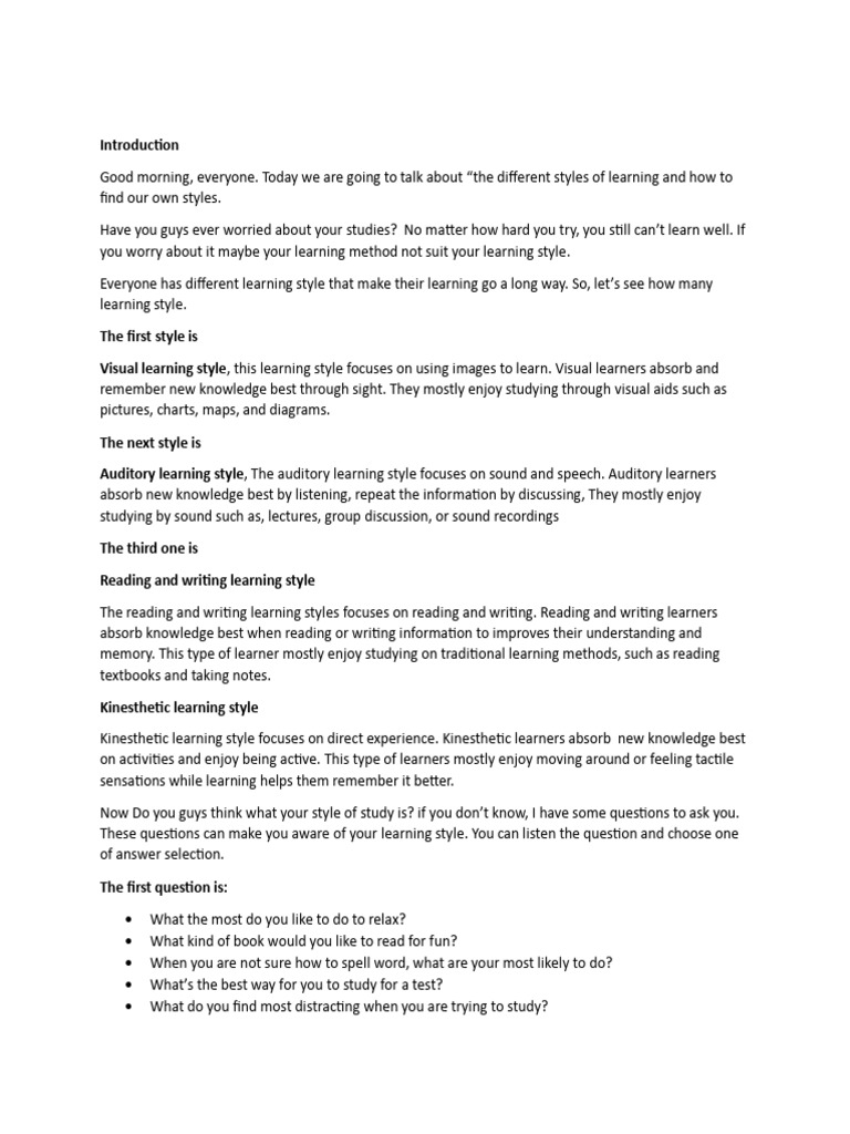 Styles of Learning | Download Free PDF | Learning Styles | Learning