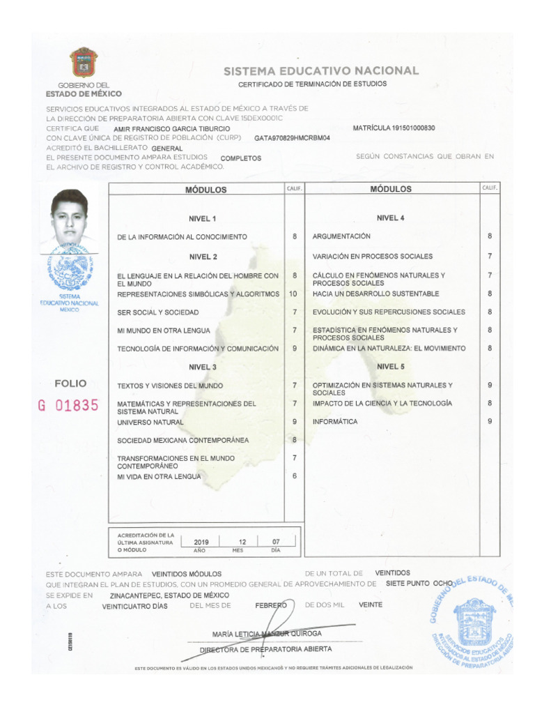 Certificado de Preparatoria | PDF