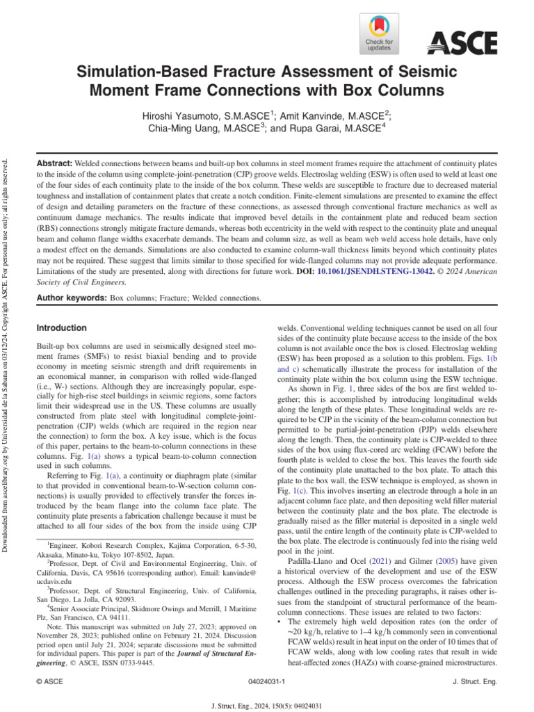 Garai Et Al 2024 Simulation Based Fracture Assessment of Seismic Moment Frame Connections With ...