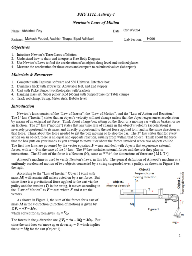 Newton's Laws Lab: Free Body Diagrams | PDF | Force | Friction