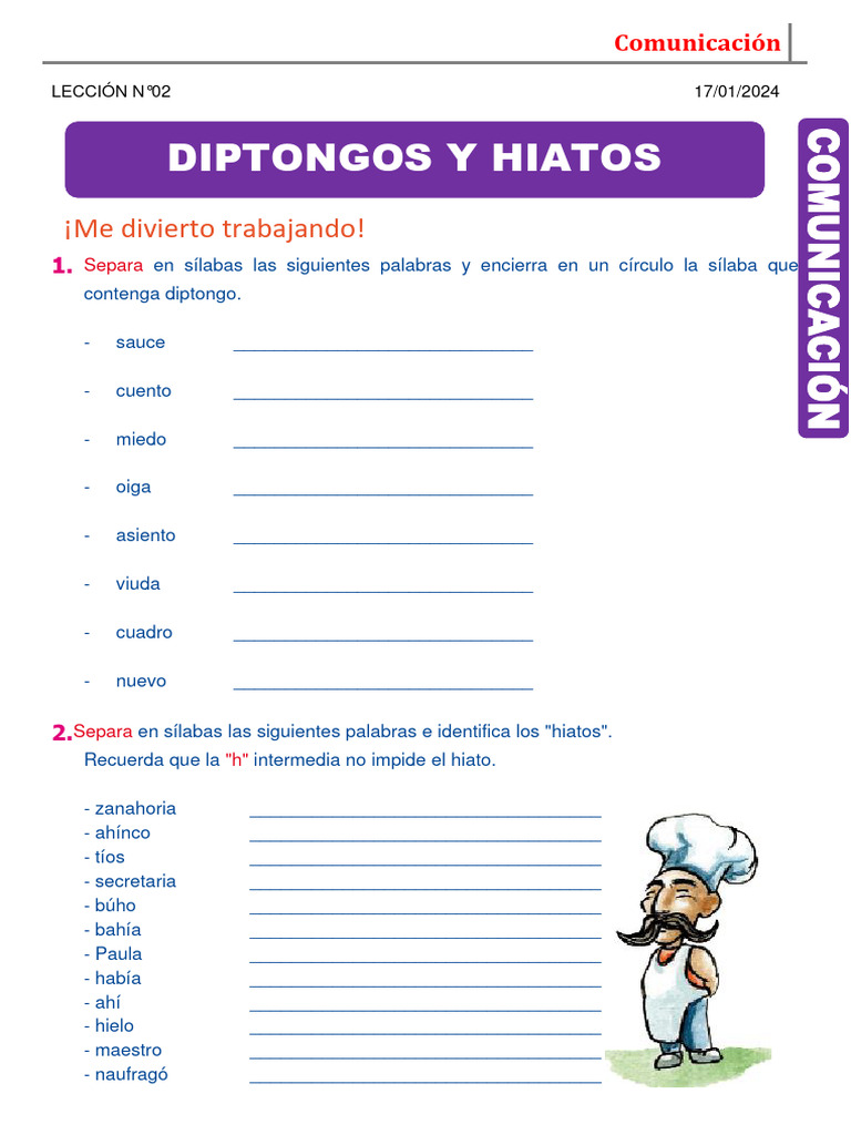 Diptongos y Hiatos en Palabras Comunes | PDF