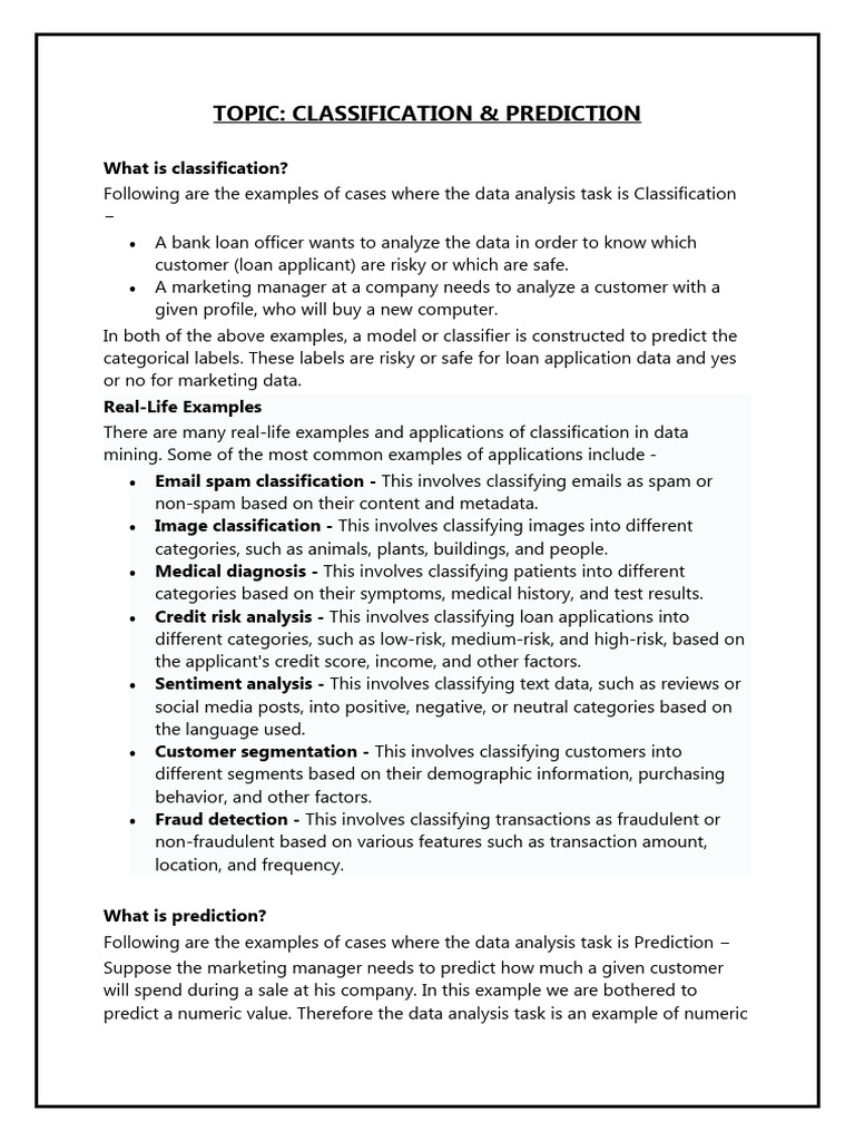 Classification & Prediction | Download Free PDF | Statistical Classification | Dependent And ...