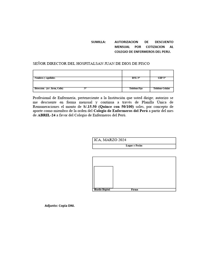 Solicitud de Descuento - Minsa | PDF