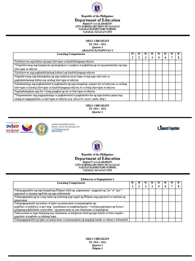 MELC CHECKLIST For DLL AP3 | PDF