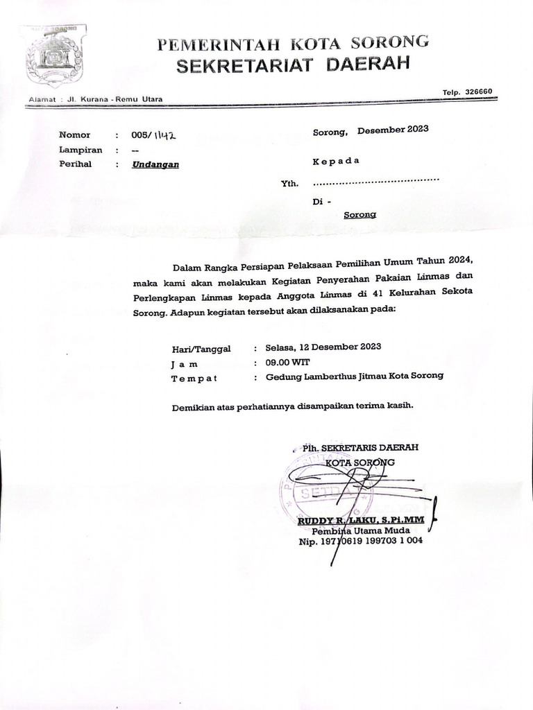 Undangan Persiapan Pelaksanaan Pemilu | PDF