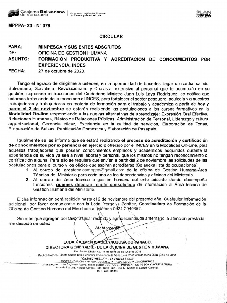 Circular N 079 Formacion Productiva Inces | PDF