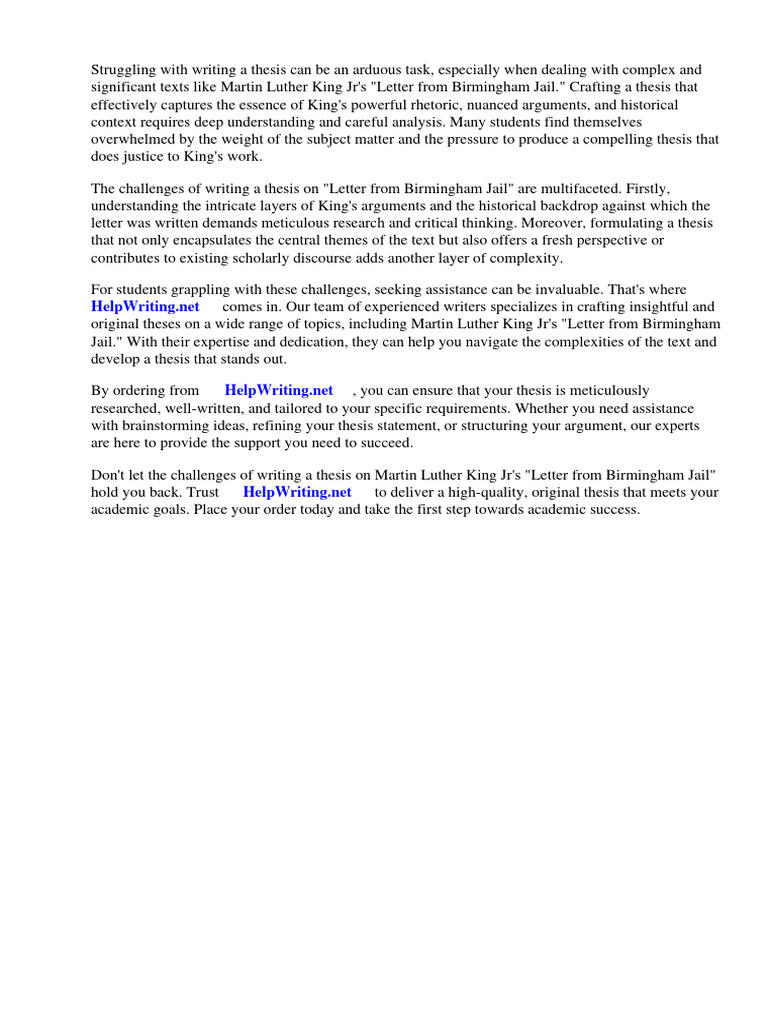 Thesis of Martin Luther King JR Letter From Birmingham Jail | PDF