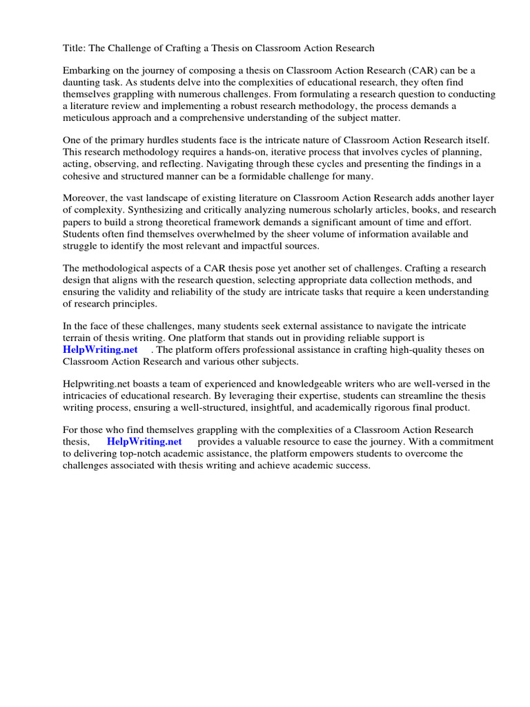 Thesis Classroom Action Research | PDF | Methodology | Action Research