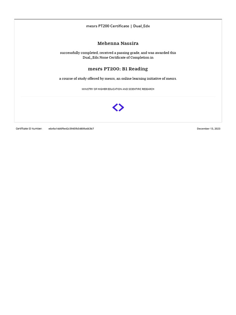 Mesrs PT200 Certificate - Dual - Edx | PDF