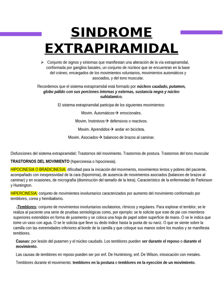 Resumen SINDROME EXTRAPIRAMIDAL | PDF | Distonia | Enfermedad de Parkinson