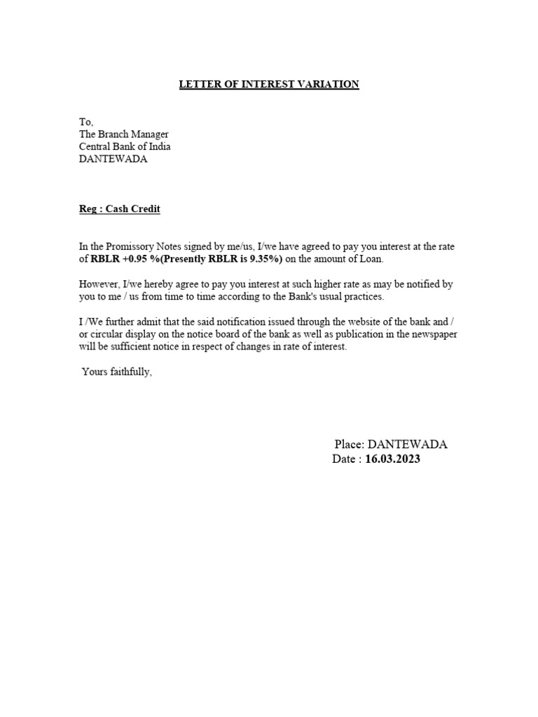 Interest Variation Letter CC | PDF