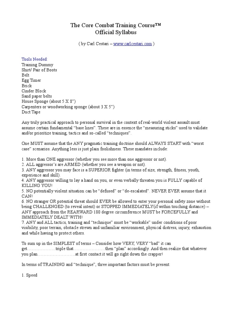 Core Combat Training Syllabus - Carl Cestari | PDF | Sports | Leisure