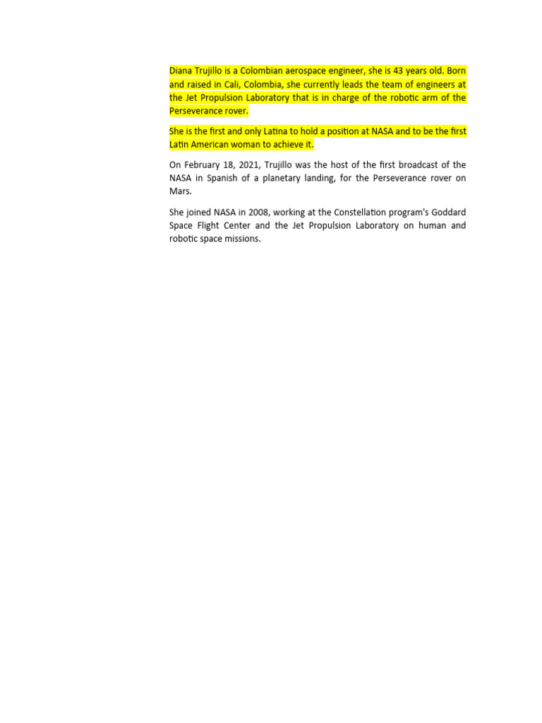 Diana Trujillo Is A Colombian Aerospace Engineer | PDF
