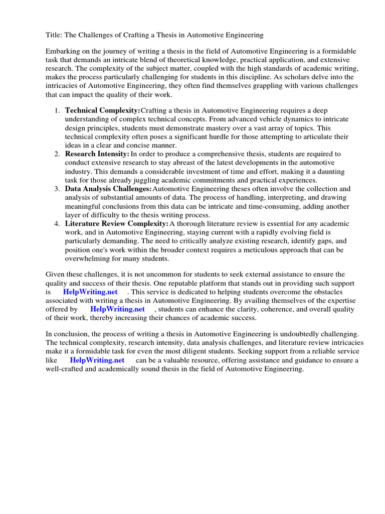 Thesis Challenges in Automotive Engineering | PDF | Engineering | Car