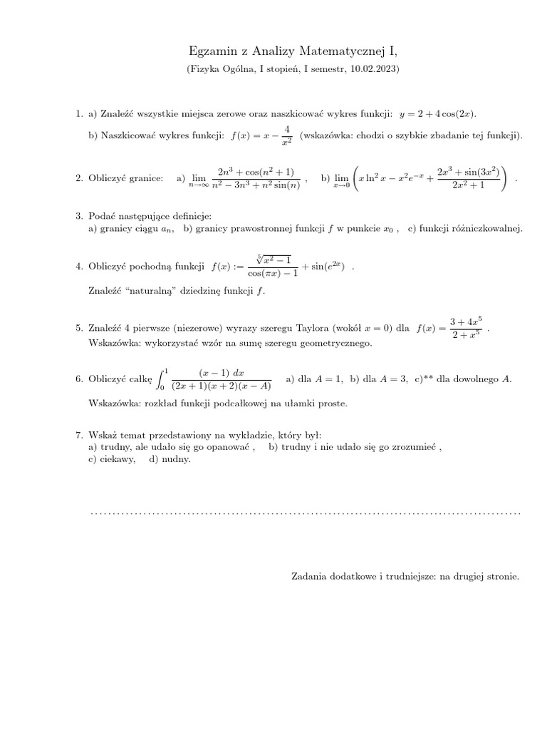 Egz Analiza I 2023 | PDF