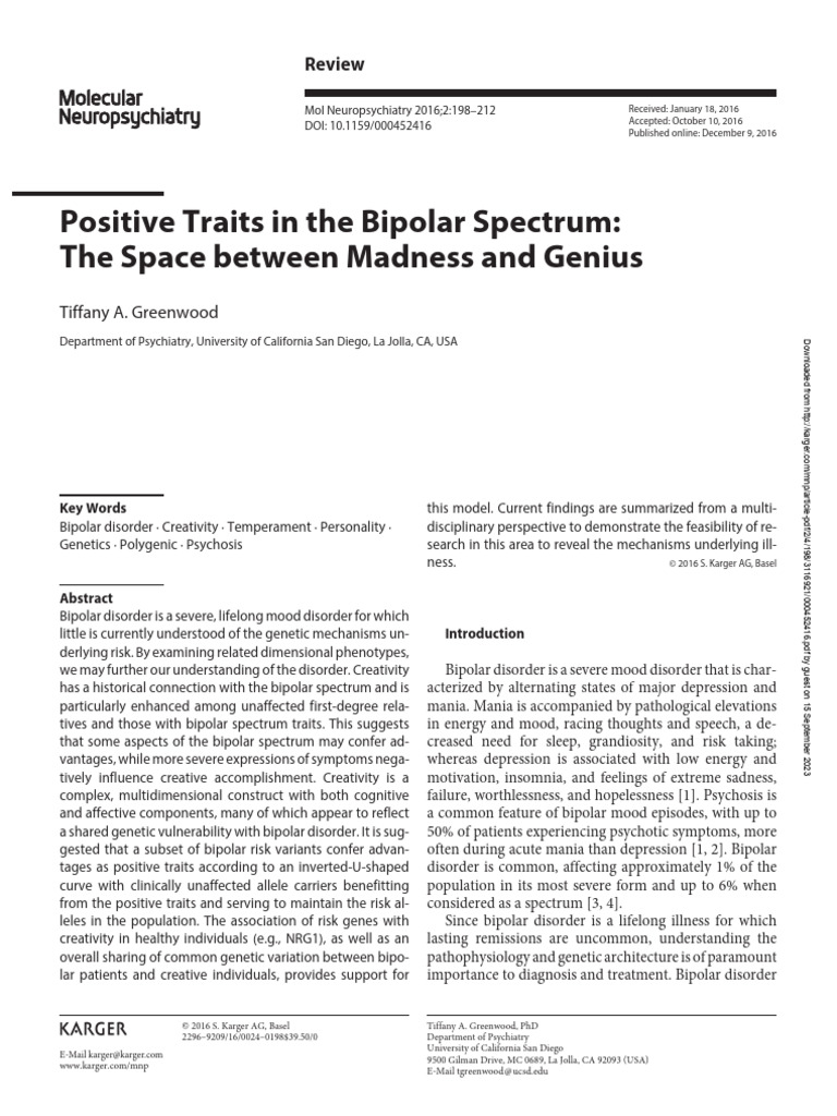 Positive Traits in the Bipolar Spectrum: The Space Between Madness and ...