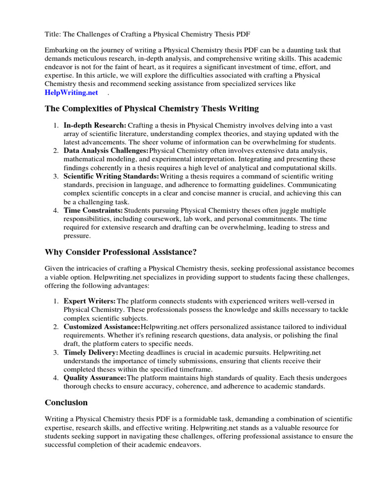 Physical Chemistry Thesis PDF | PDF | Molecules | Chemical Bond