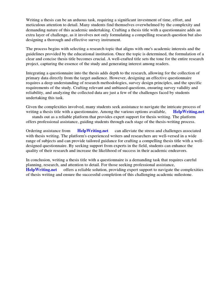 Thesis Title With Questionnaire | PDF | Survey Methodology | Questionnaire