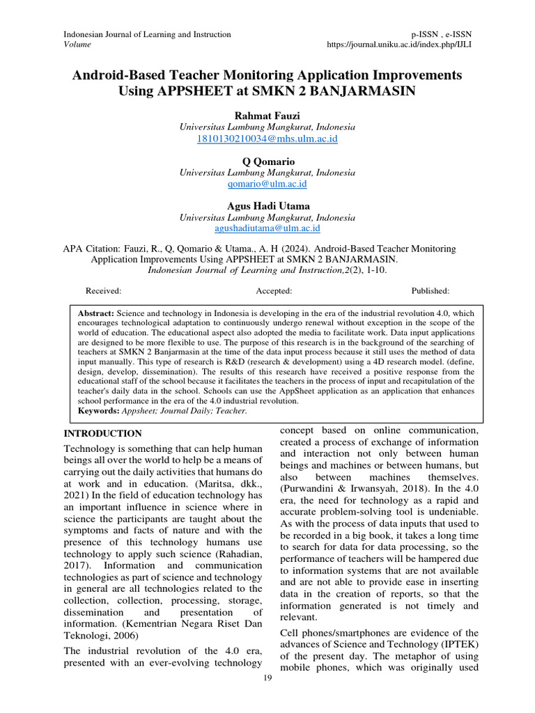 Jurnal Penelitian Monitoring Appsheet (IJLI) | PDF | Databases | Application Software