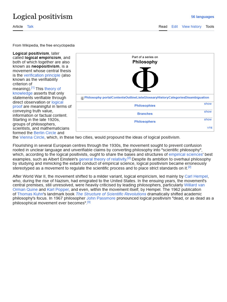 05 - Logical Positivism - Wikipedia | PDF | Logic | Epistemology Of Science