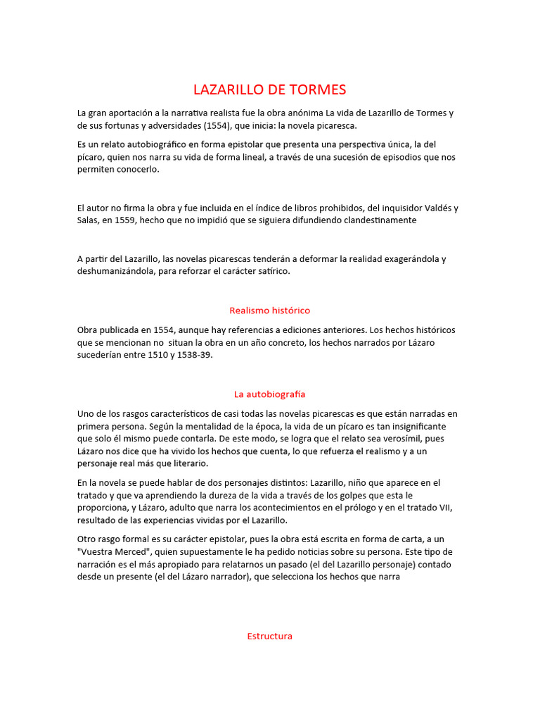 Lazarillo de Tormes | PDF | Novelas