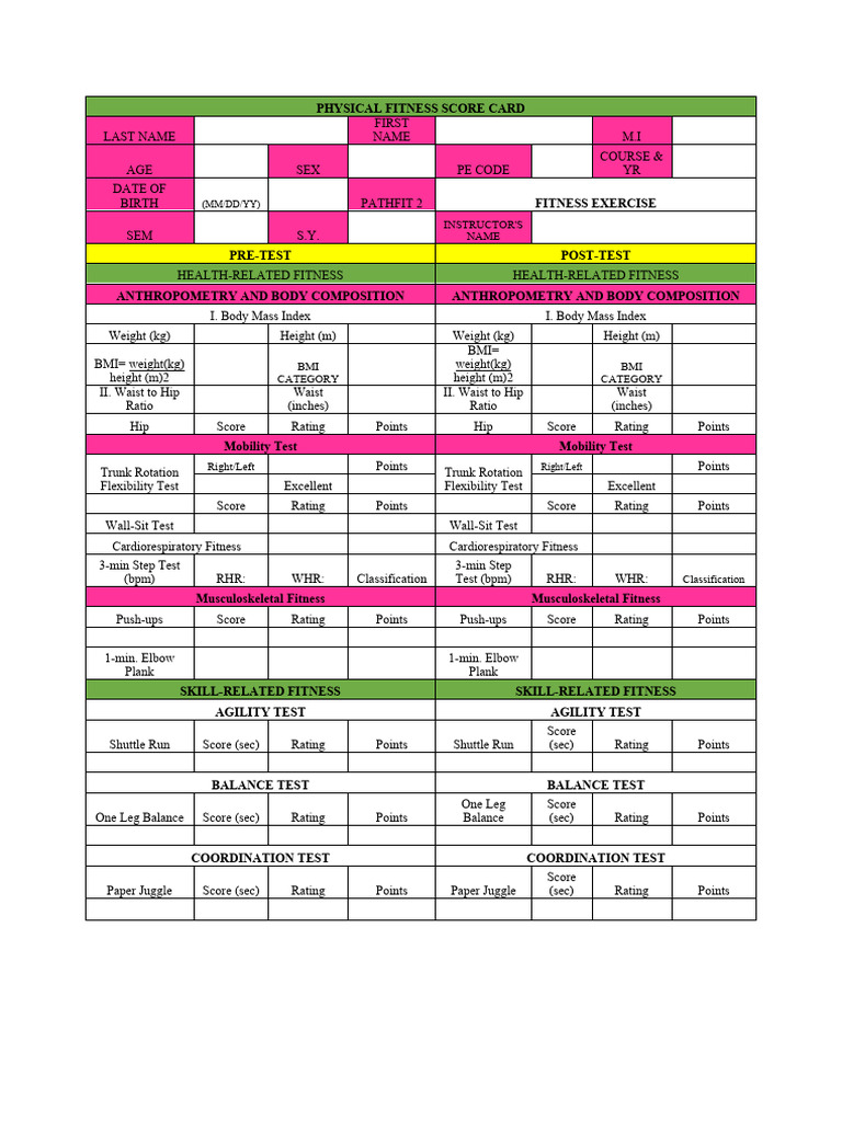 Physical Fitness Score Card | Download Free PDF | Body Mass Index ...