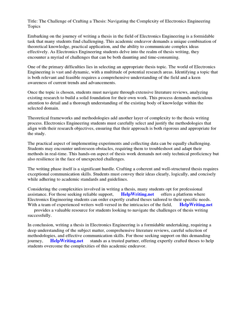 Electronics Engineering Thesis Guide | PDF | Thesis | Electrical Engineering