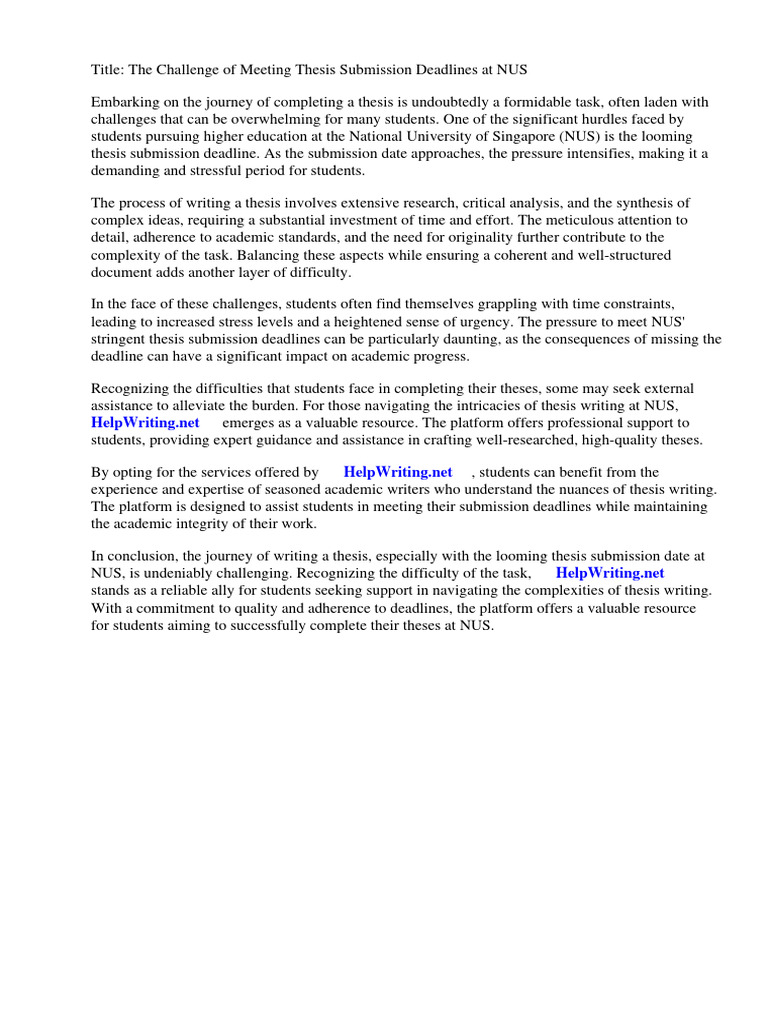 Thesis Submission Date Nus | PDF | Thesis
