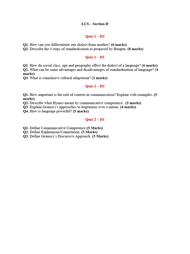 LCS Questions - Section D | PDF