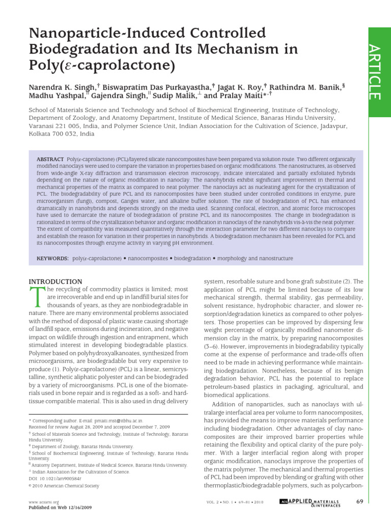 Nanoparticle-Induced Controlled Biodegradation and Its Mechanism in Poly(Ε-caprolactone) | PDF ...