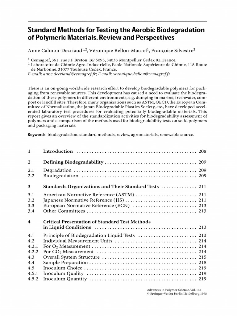 Standard Methods For Testing The Aerobic Biodegradation of Polym | PDF ...