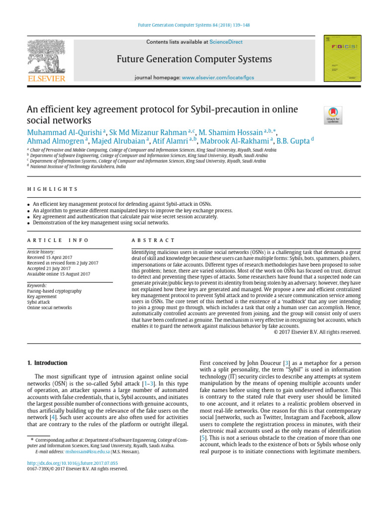 An Efficient Key Agreement Protocol For Sybil Prec - 2018 - Future Generation Co | PDF ...