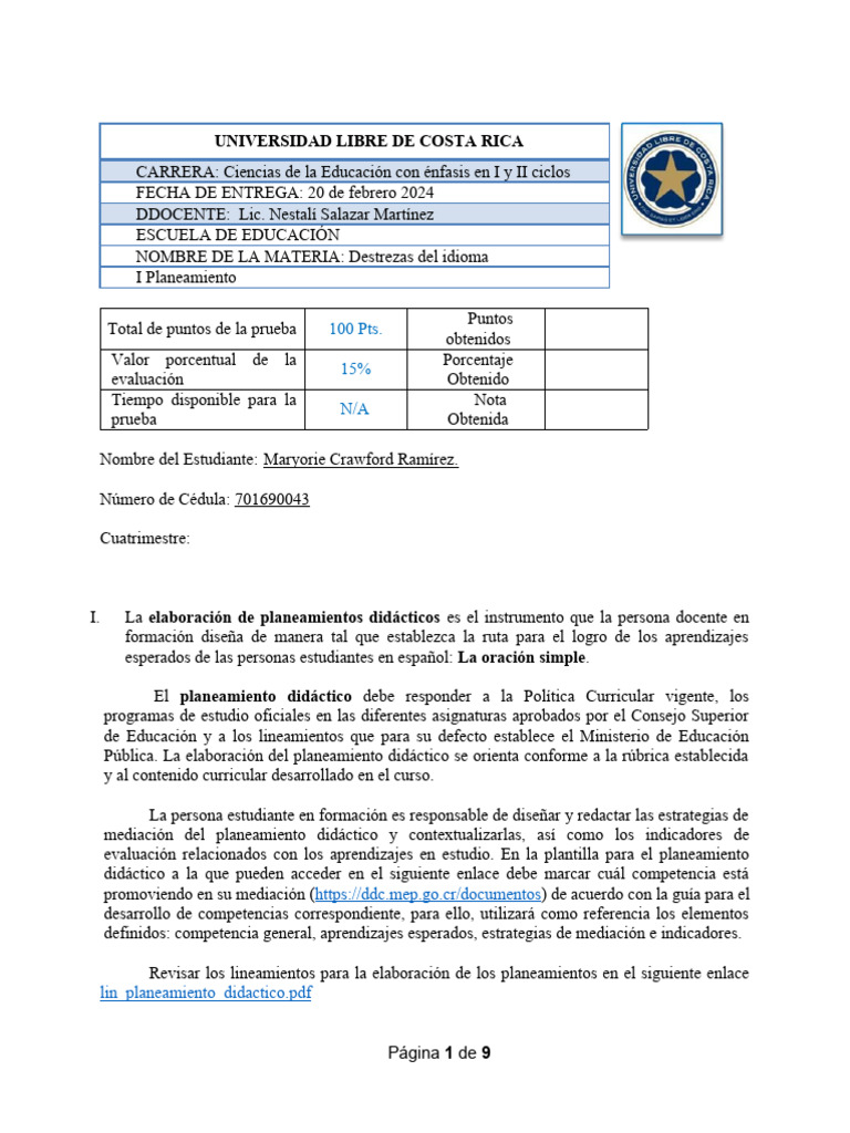 I Planeamiento | PDF | Evaluación | Aprendizaje