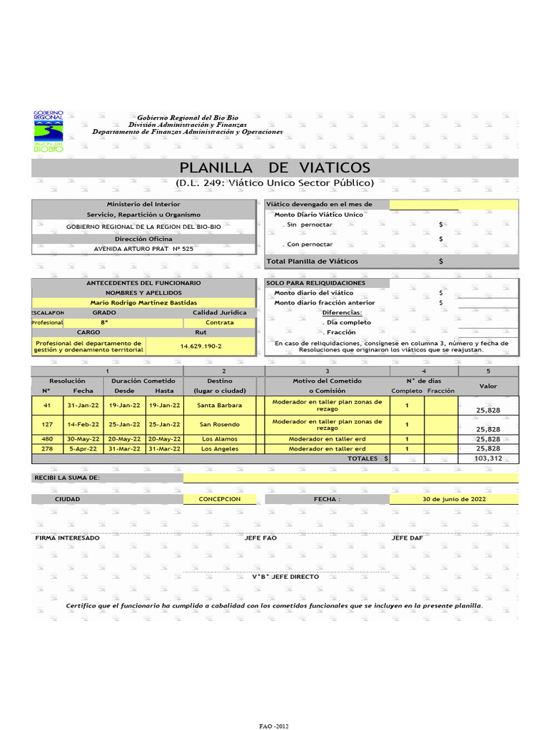 Planilla Viatico | PDF | Gobierno