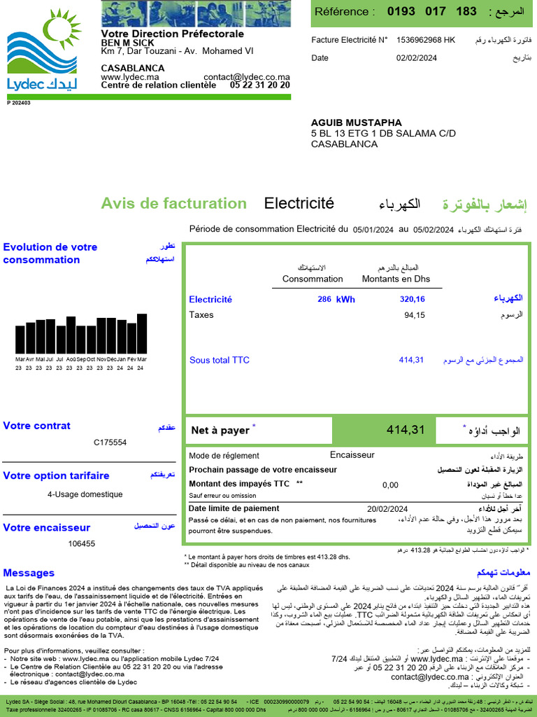 Facture Électricité Lydec en Ligne | PDF | Taxe sur la valeur ajoutée | Eau