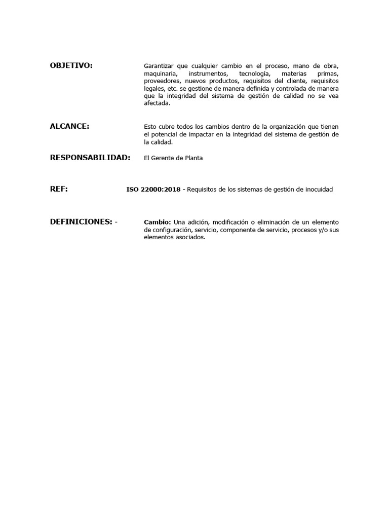 Planificaci N de Los Cambios 1709889470 | PDF | Calidad (comercial) | Gestión de la calidad