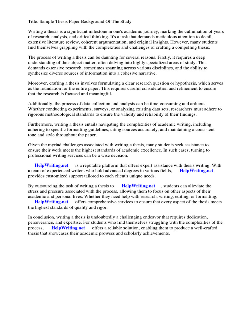 Sample Thesis Paper Background of The Study | Download Free PDF ...