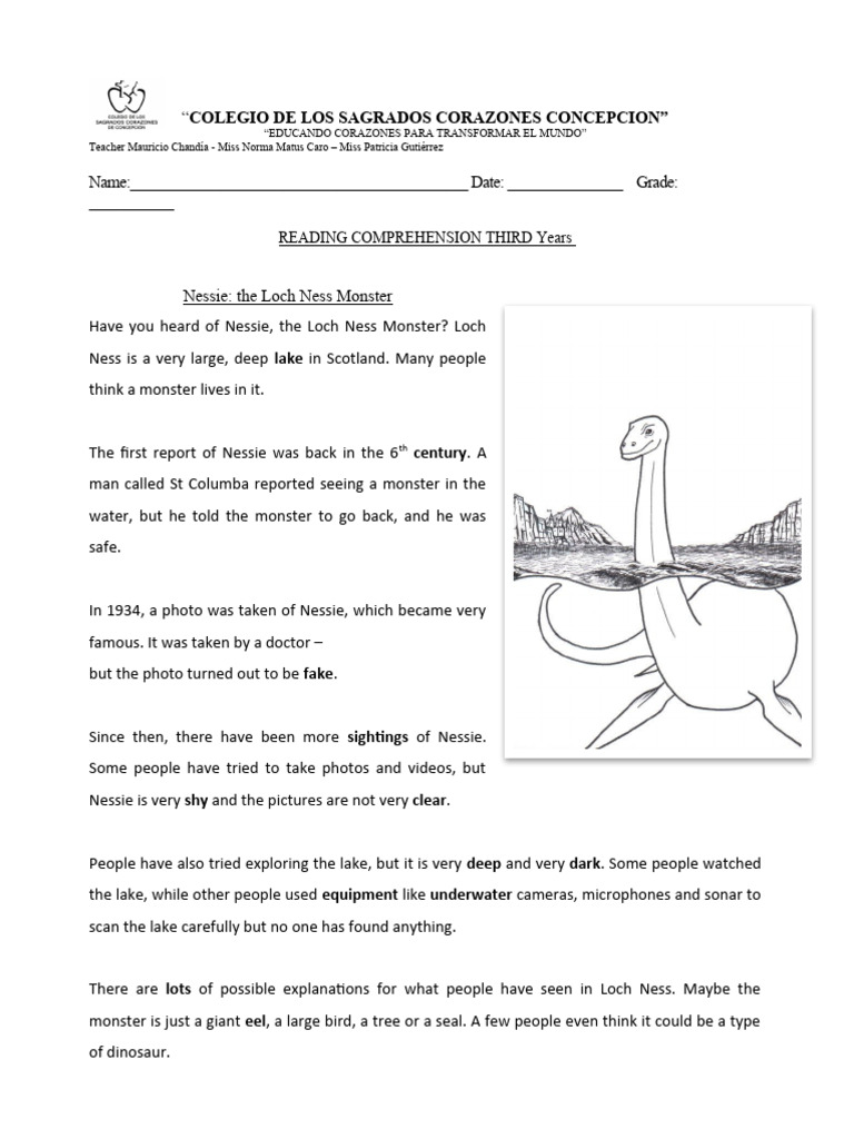 Nessie Reading Comprehension 3rds | PDF