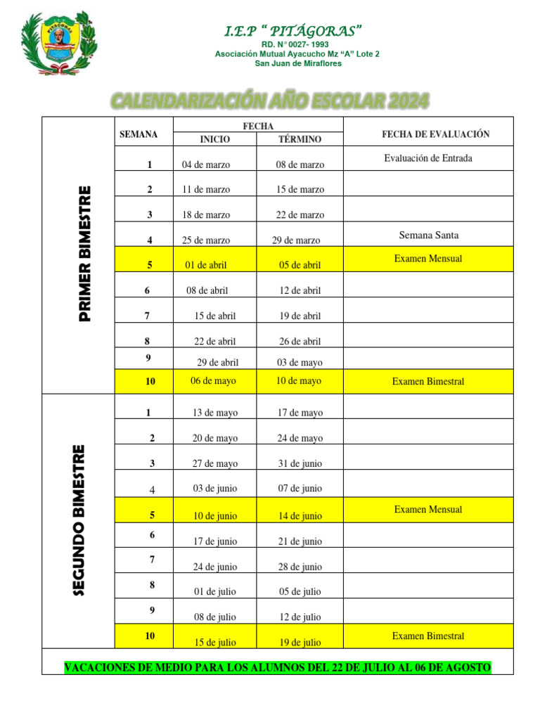 Calendarizacion Del Año Escolar 2024 | PDF | Academia