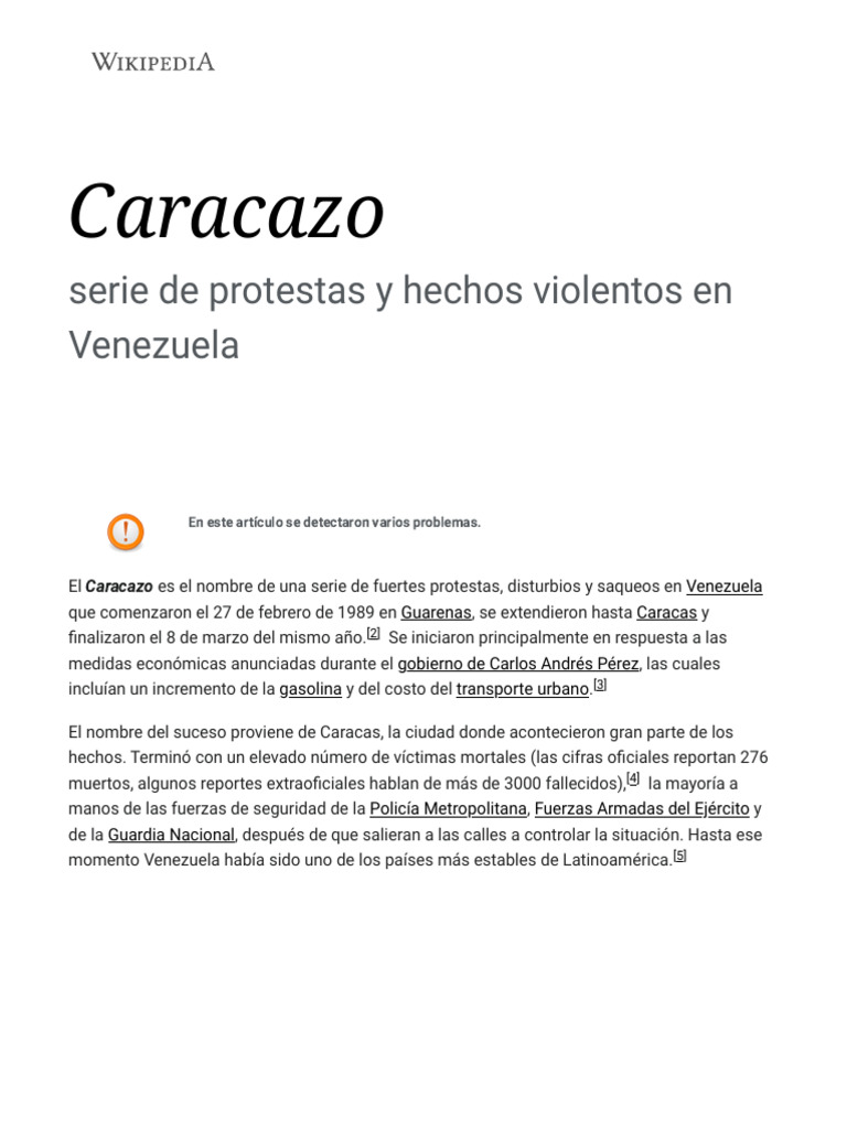 El Caracazo: Protestas y Crisis en 1989 | PDF | Gobierno | Venezuela