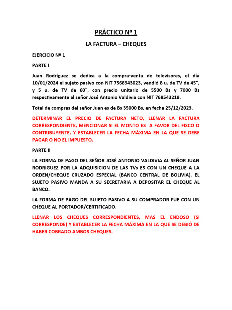 Ejercicios de Facturación y Cheques | PDF