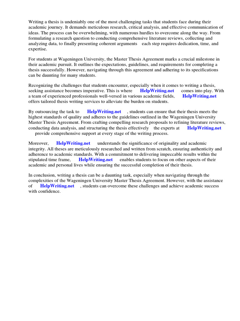 Wageningen University Master Thesis Agreement | PDF | Thesis | Innovation