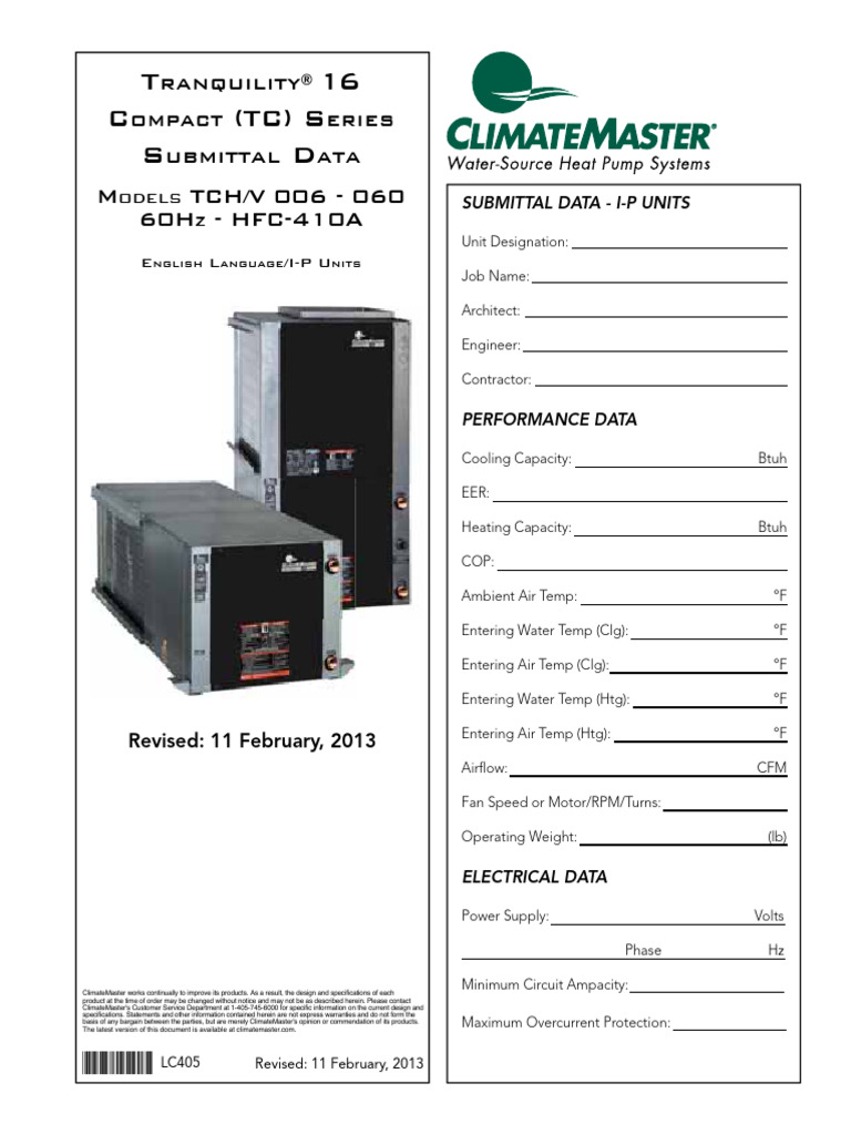 Tch060 Climate Master | PDF | British Thermal Unit | Water